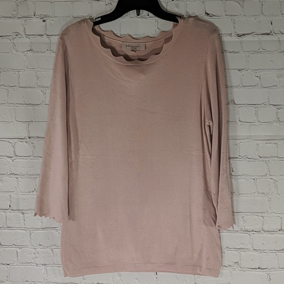 Philosophy | Sweaters | Philosophy Blush Pink Scallop 34 Sleeve Sweater ...